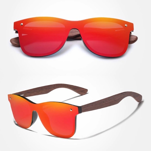 Accessories | Kingseven Natural Wood Red Mirrored Rimless Polarized ...